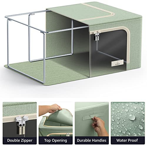 Sorbus Storage Bins with Metal Frame - Stackable & Foldable Clothes Organizer Bags - Oxford Fabric Storage Containers with Large Clear Window & Carry Handles, Organization for Bedroom, Closet, Bedding, Linens, sheet, Pillow, Blanket, Clothes, Books, and t