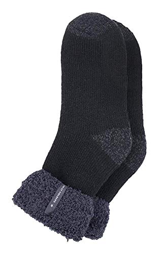 Heat Holders Mens Luxury Cozy Soft Fleece Lined Fluffy Bed Socks for Sleep (Black (Olwen), 7-12)