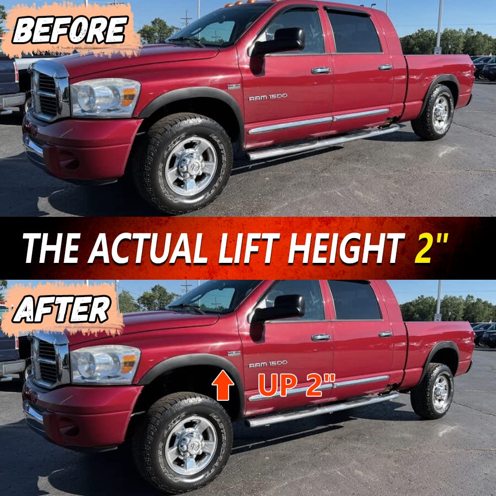 2" Front Leveling Lift kit for Dodge Ram 1500 2006-2024 4WD, Lifronkit Raise 2 Inch Front Strut Spacers Compatible with Dodge Ram Suspension Lift Kits 2006-2023 Black Anodized(new version)