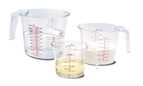 NPYPQ 3 Piece Measuring Cup Set, Includes 1-Cup, 2-Cup, and 4-Cup Clear Plastic Liquid Measuring Cups Easy to Read, Essential Kitchen Tools