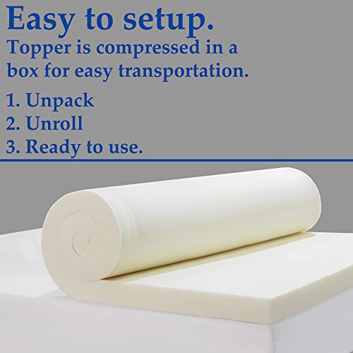 Spring Coil 2-Inch High Density Foam Topper,Adds Comfort to Mattress, Queen Size, Off White