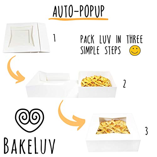 BAKELUV 8x8x2.5β White Bakery Boxes With Window | 12 Pack | Pastry Boxes with Window, Boxes for Strawberries, Dessert Boxes, Bakery Take Out Containers, 8x8 Bakery Boxes 8x8 Pastry Boxes