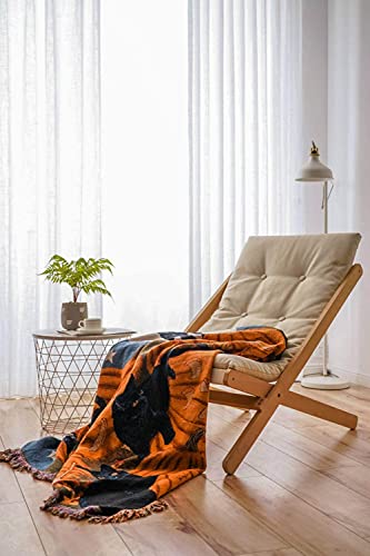 Dafatpig Halloween Blanket Sofa Blanket Fringe Throw Blanket 100% Cotton Lightweight for Chair Sofa Couch Bed Cover Fit Home Cozy Knit Blankets for Autumn