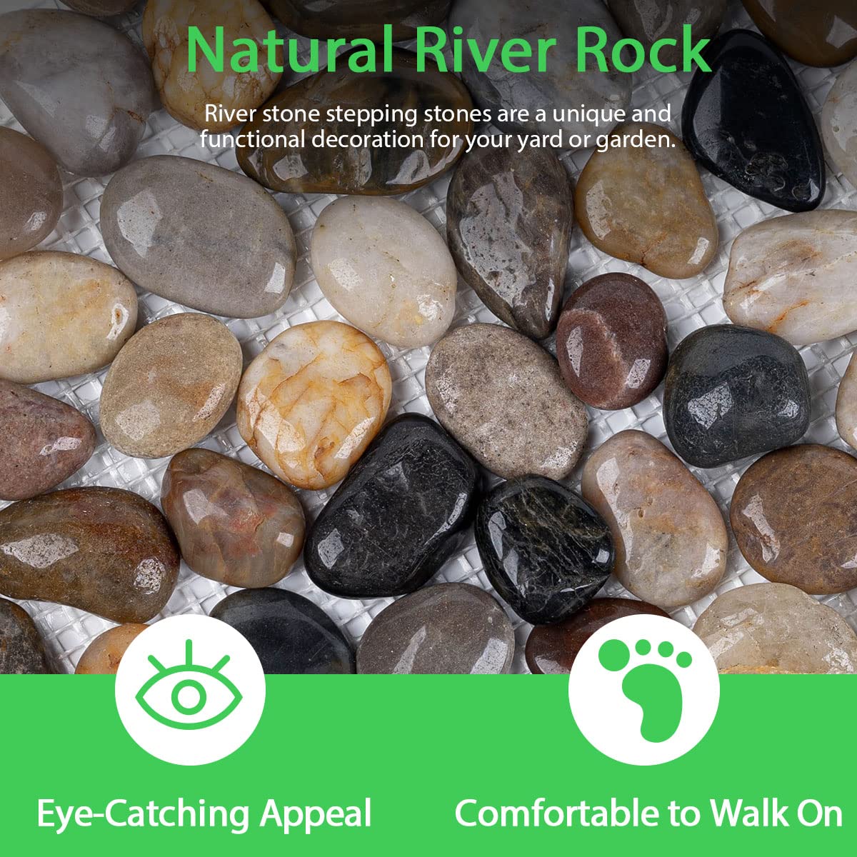 6 PCS River Rock Stepping Stones Outdoor, 9.5 Inch Hexagon Pavers Pebbles Polished Gravel for Garden Walkway
