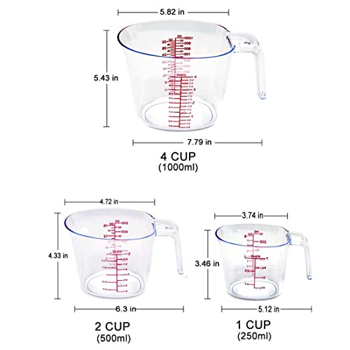 NPYPQ 3 Piece Measuring Cup Set, Includes 1-Cup, 2-Cup, and 4-Cup Clear Plastic Liquid Measuring Cups Easy to Read, Essential Kitchen Tools