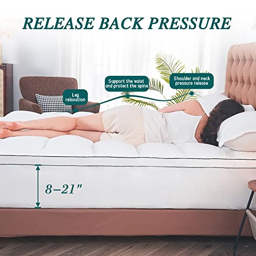 CYMULA Mattress Topper Queen, Cooling Mattress Pad Cover, Extra Thick Pillow Top Mattress Topper with 8-21 Inch Elasticated Deep Pockets, Plush Down Alternative Fill Mattress Protector