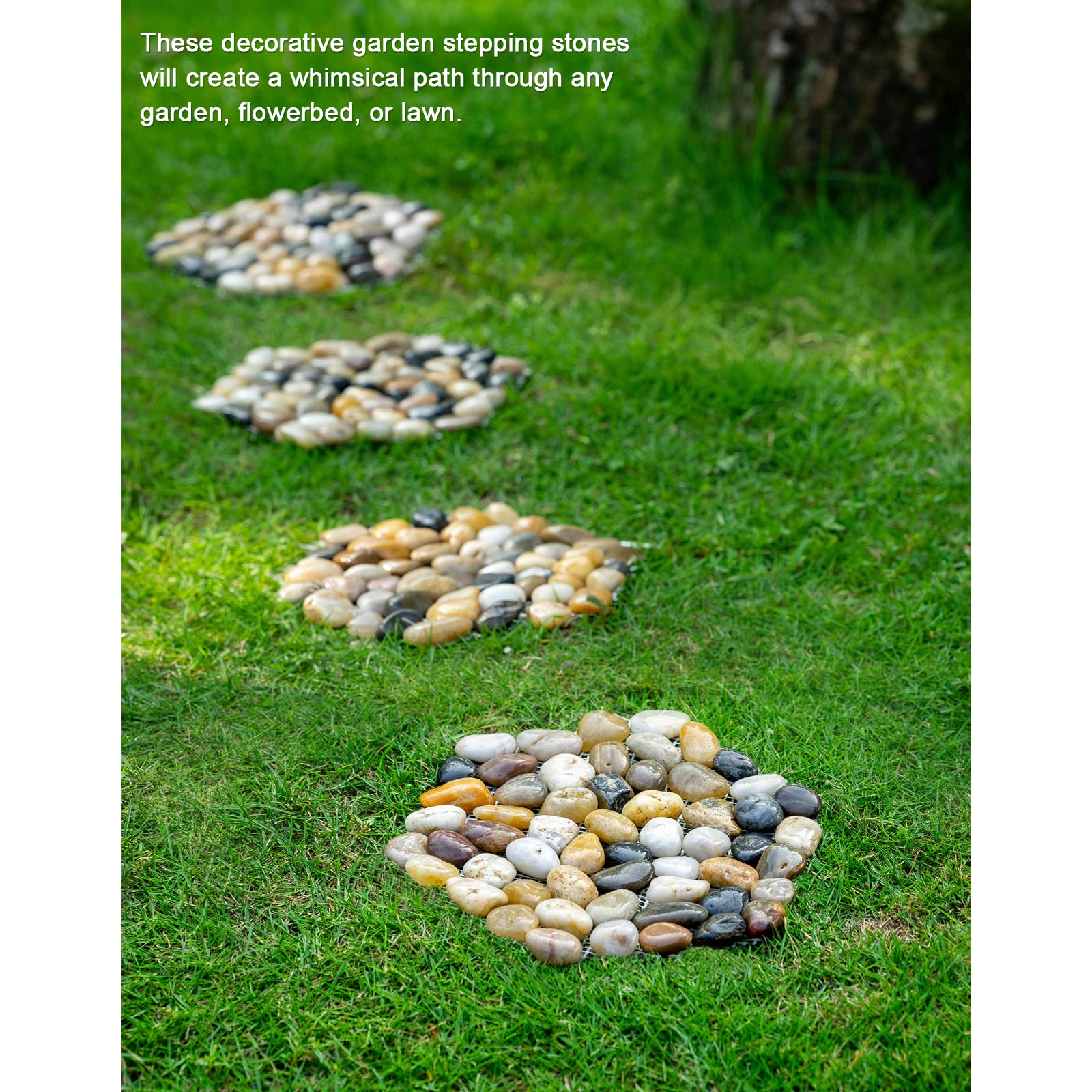 6 PCS River Rock Stepping Stones Outdoor, 9.5 Inch Hexagon Pavers Pebbles Polished Gravel for Garden Walkway