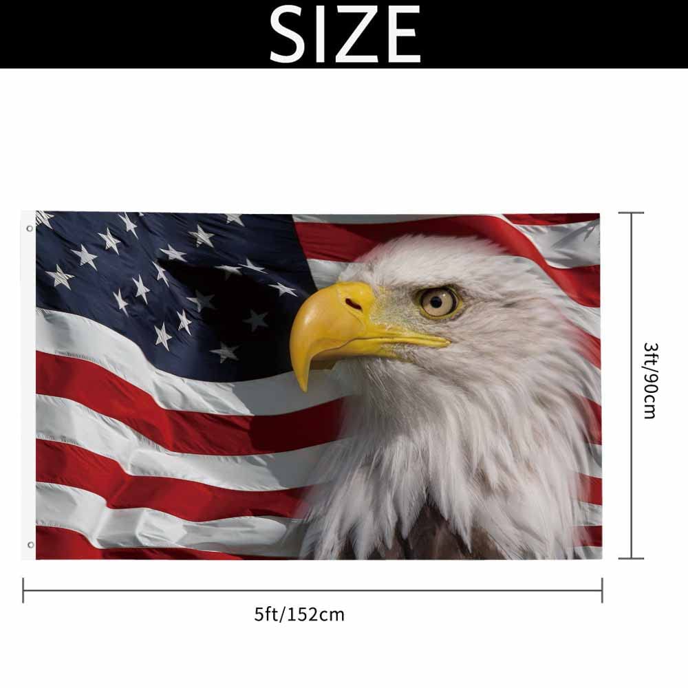 Yekiua Patriotic Eagle Flag 3X5 Outdoor North American Bald Eagles Star Striped Us American Flag Veterans Day Double Sided Flags All Weather Long Lasting With 2 Brass Grommets