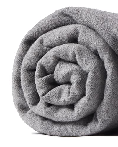 State Cashmere Herringbone Throw Blanket - Soft Accent Blanket for Couch, Sofa & Twin Standard Bed Made w/Merino Wool & Cashmere Sourced from Inner Mongolia - (Charcoal/Heather Grey, 90"x60")