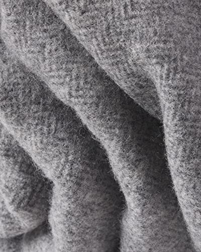 State Cashmere Herringbone Throw Blanket - Soft Accent Blanket for Couch, Sofa & Twin Standard Bed Made w/Merino Wool & Cashmere Sourced from Inner Mongolia - (Charcoal/Heather Grey, 90"x60")