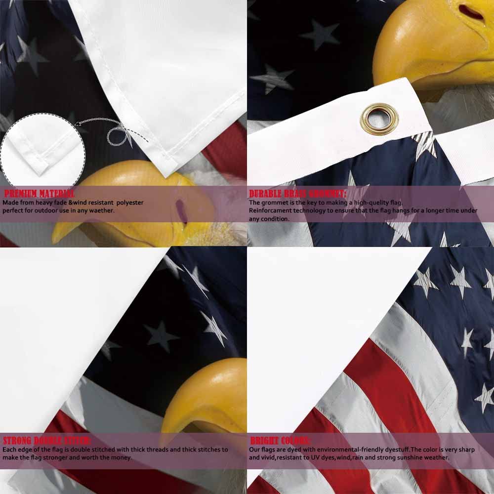 Yekiua Patriotic Eagle Flag 3X5 Outdoor North American Bald Eagles Star Striped Us American Flag Veterans Day Double Sided Flags All Weather Long Lasting With 2 Brass Grommets