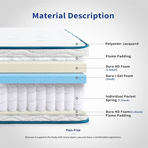 Olee Sleep 10 Inch Skyline Gel Infused Memory Foam InnerSpring Mattress, Mattress in a Box, Full, White,Dark Green