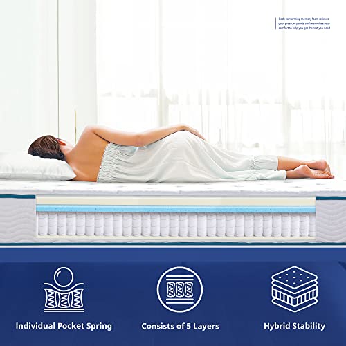 Olee Sleep 10 Inch Skyline Gel Infused Memory Foam InnerSpring Mattress, Mattress in a Box, Full, White,Dark Green