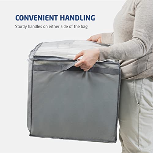 ZOBER Jumbo Storage Bag Organizer (2 Pack) Large Capacity Storage Box with Reinforced Strap Handles, PP Non-Woven Material, Clear Window, Store Blankets, Comforters, Linen, Bedding, Seasonal Clothing