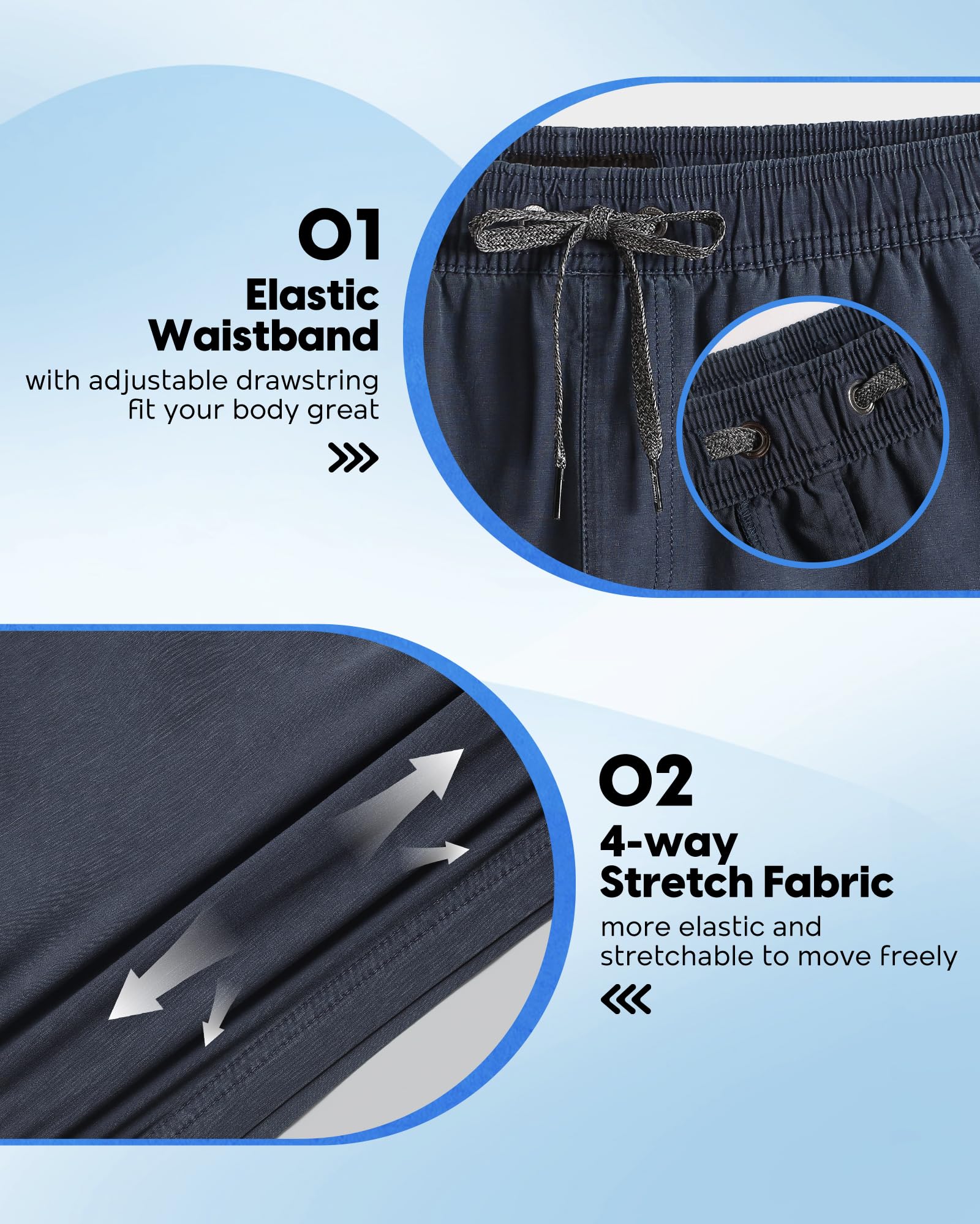 maamgic Men's 5 inch Inseam Shorts Pull-On Relaxed Fit Comfort Stretch Short Shorts with Pocket Washed Blue Large