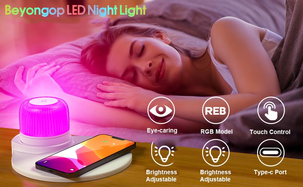 BEYONDOP Night Light, Touch Bedside Table Lamp for Bedrooms, Rechargeable Dimmable Small LED Lamp with RGB Lights, Smart Nightstand Lamp for Living Room Home Gifts