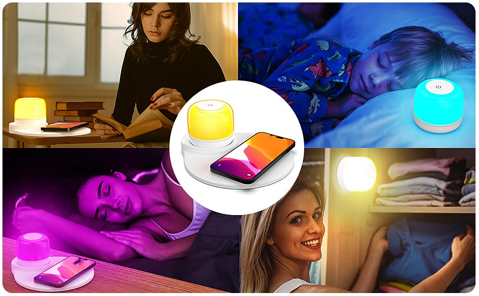 BEYONDOP Night Light, Touch Bedside Table Lamp for Bedrooms, Rechargeable Dimmable Small LED Lamp with RGB Lights, Smart Nightstand Lamp for Living Room Home Gifts