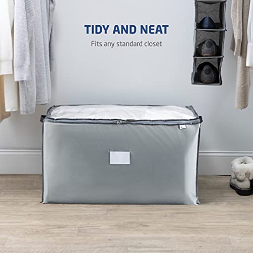 ZOBER Jumbo Storage Bag Organizer (2 Pack) Large Capacity Storage Box with Reinforced Strap Handles, PP Non-Woven Material, Clear Window, Store Blankets, Comforters, Linen, Bedding, Seasonal Clothing