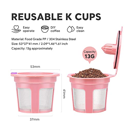 i Cafilas Week Reusable Cup Accessories for Keurig Filter K mini Plus,K-Cafe,K-cafe K83,K-Latte,K45 Elite,K-Classic,K-Compact,Reusable K Pods 2.0 and 1.0 Brewer (6 pcs in Pink)