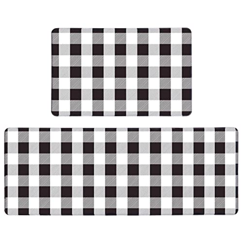 Pauwer Anti Fatigue Kitchen Mat Set of 2, Farmhouse Kitchen Rugs Non Skid Washable, Cushioned Kitchen Mats for Floor, Waterproof Memory Foam Kitchen Floor Mats, Standing Desk Mat Kitchen Runner Carpet