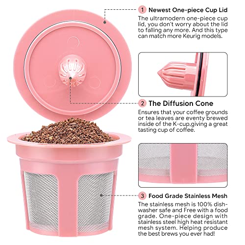 i Cafilas Week Reusable Cup Accessories for Keurig Filter K mini Plus,K-Cafe,K-cafe K83,K-Latte,K45 Elite,K-Classic,K-Compact,Reusable K Pods 2.0 and 1.0 Brewer (6 pcs in Pink)