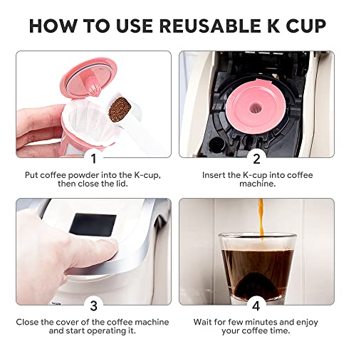 i Cafilas Week Reusable Cup Accessories for Keurig Filter K mini Plus,K-Cafe,K-cafe K83,K-Latte,K45 Elite,K-Classic,K-Compact,Reusable K Pods 2.0 and 1.0 Brewer (6 pcs in Pink)