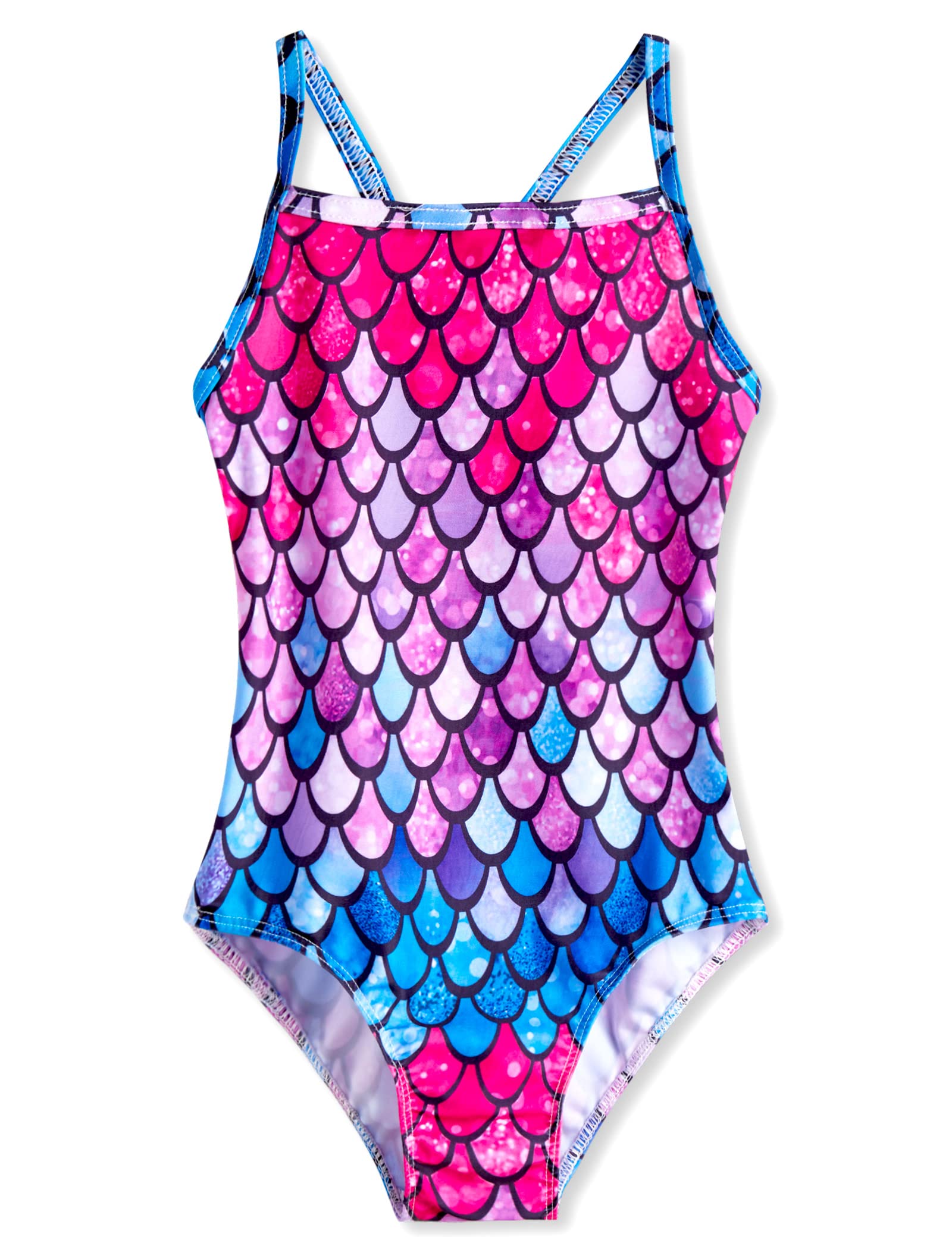 Girls Bathing Suits for 10-12 Years Old Big Kids Colorful Mermaid Scale Pattern Swimsuit One Piece Swimwear for Swim Lessons