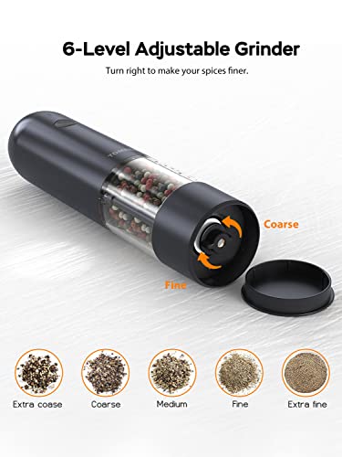 [Upgraded Larger Capacity] Electric Salt and Pepper Grinder Set - USB Rechargeable One Hand Operation Automatic Pepper Grinder and Salt Grinder with Adjustable Coarseness & LED Light Refillable