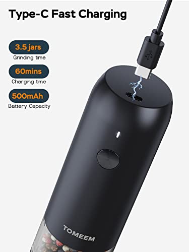 [Upgraded Larger Capacity] Electric Salt and Pepper Grinder Set - USB Rechargeable One Hand Operation Automatic Pepper Grinder and Salt Grinder with Adjustable Coarseness & LED Light Refillable
