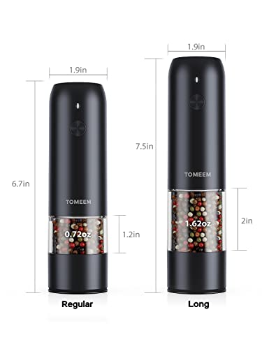 [Upgraded Larger Capacity] Electric Salt and Pepper Grinder Set - USB Rechargeable One Hand Operation Automatic Pepper Grinder and Salt Grinder with Adjustable Coarseness & LED Light Refillable