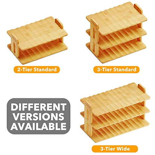 SpaceAid Bamboo Water Bottle Organizer with Labels, Kitchen Pantry Water Bottle Storage Rack for Cabinets, Home Cup and Wine Bottle Holder Shelf Organizers, (3-Tier, Hold 12 Bottles)