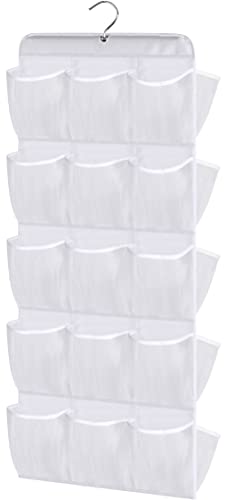 MISSLO 30 Pockets Dual Sided Hanging Baby Shoe Organizer for Closet with Rotating Hanger Hanging Shoe Shelves, White