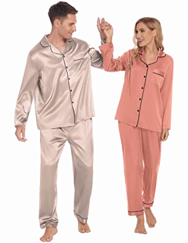 Ekouaer Pajama Sets for Women Soft Couples Christmas Sleepwear Long Sleeve Loungewear Set (Rose Golden,M)