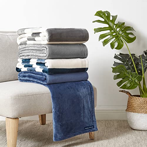 Nautica - Throw Blanket, Super Soft & Cozy Fleece Bedding, Stylish Home Decor, Dorm Room Essentials (Awning Stripe Blue, Throw)