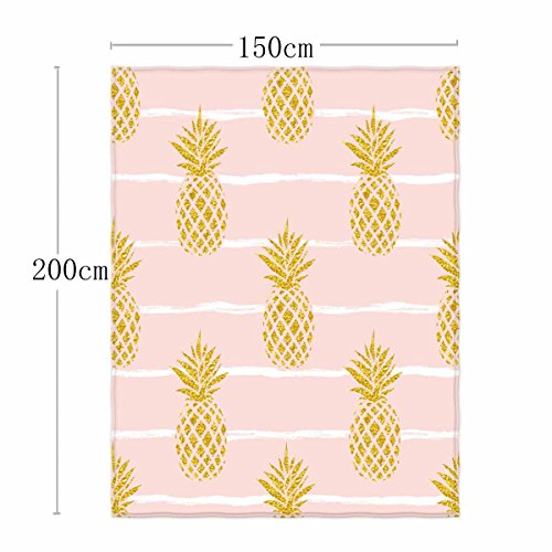 kasme 58 x 80 Inch Seamless Summer Gold Pineapple On Striped Background Soft Throw Blanket for Bed Couch Sofa Lightweight Travelling Camping Throw Size for Kids Boys Women All Seasonā¦