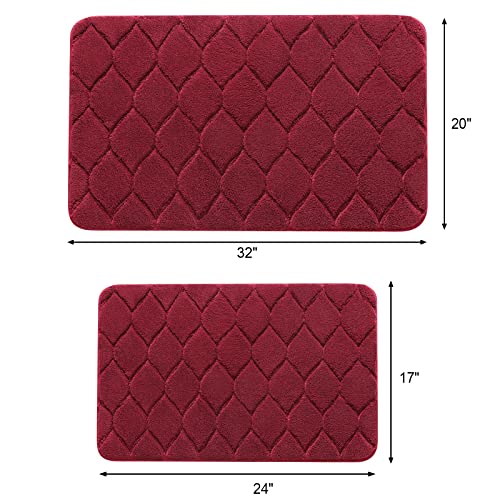 Teewas 2 Pcs Bathroom Rugs Bath Mat Set, Non Slip Ultra Soft and Water Absorbent Bath Carpet, Machine Washable Quick Dry Bedroom Floor Mat Living Rug Red