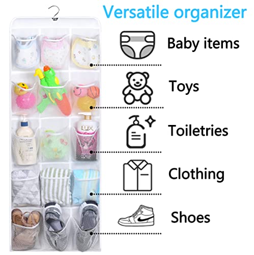 MISSLO 30 Pockets Dual Sided Hanging Baby Shoe Organizer for Closet with Rotating Hanger Hanging Shoe Shelves, White