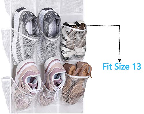 MISSLO 30 Pockets Dual Sided Hanging Baby Shoe Organizer for Closet with Rotating Hanger Hanging Shoe Shelves, White