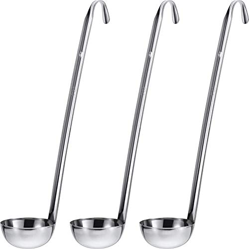 meekoo 3 Pieces Stainless Steel Ladle Soup Handle Ladle with Pouring Rim for Kitchen Cooking Soup Sauce (1 oz)