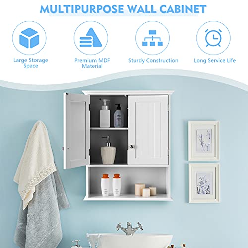 HAPPYGRILL Wall-Mounted Bathroom Storage Cabinet Bathroom Organizer Shelf Over The Toilet Storage Medicine Cabinet