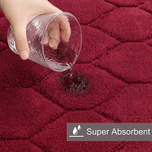 Teewas 2 Pcs Bathroom Rugs Bath Mat Set, Non Slip Ultra Soft and Water Absorbent Bath Carpet, Machine Washable Quick Dry Bedroom Floor Mat Living Rug Red