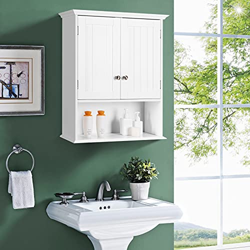 HAPPYGRILL Wall-Mounted Bathroom Storage Cabinet Bathroom Organizer Shelf Over The Toilet Storage Medicine Cabinet