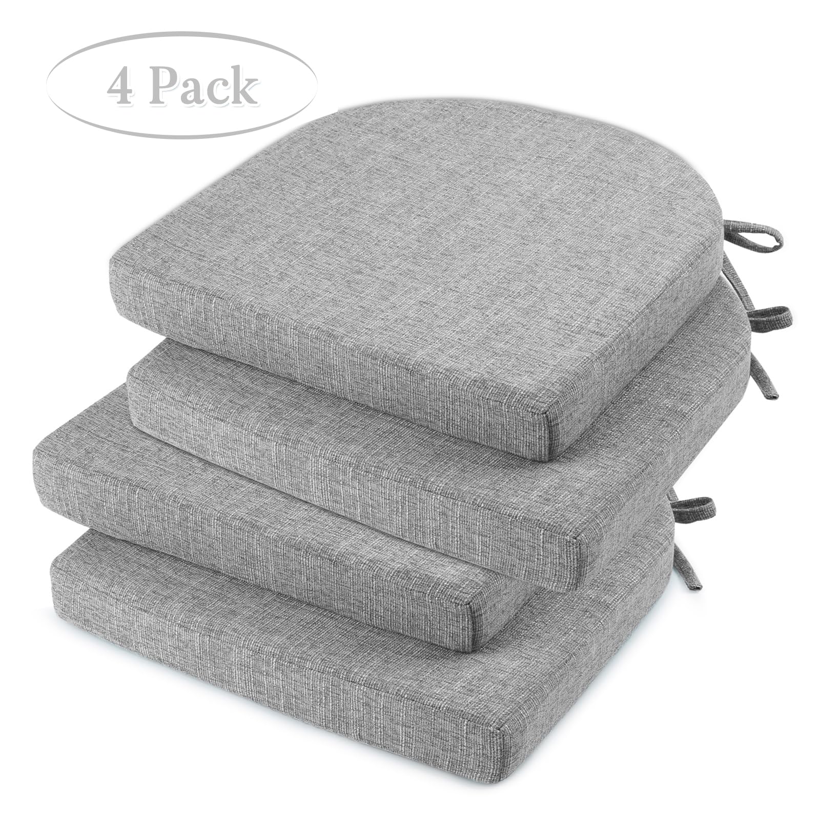 Basic Beyond Chair Cushions for Dining Chairs 4 Pack, Memory Foam Chair Cushion with Ties and Non Slip Backing, 16 x 16 inches Chair Pads for Dining Chairs(Light Grey)