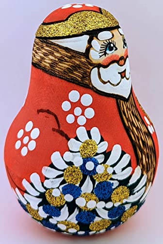 Needzo Santa Claus Christmas Wooden Decoration Gift for Kids Adults Hand Painted Roly Poly 3 1/2 Inch Tall, Hand Made Nevalyashka