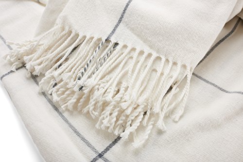 Arus Highlands Collection Tartan Plaid Design Queen Size Throw Blanket Off-White 60" X 80"