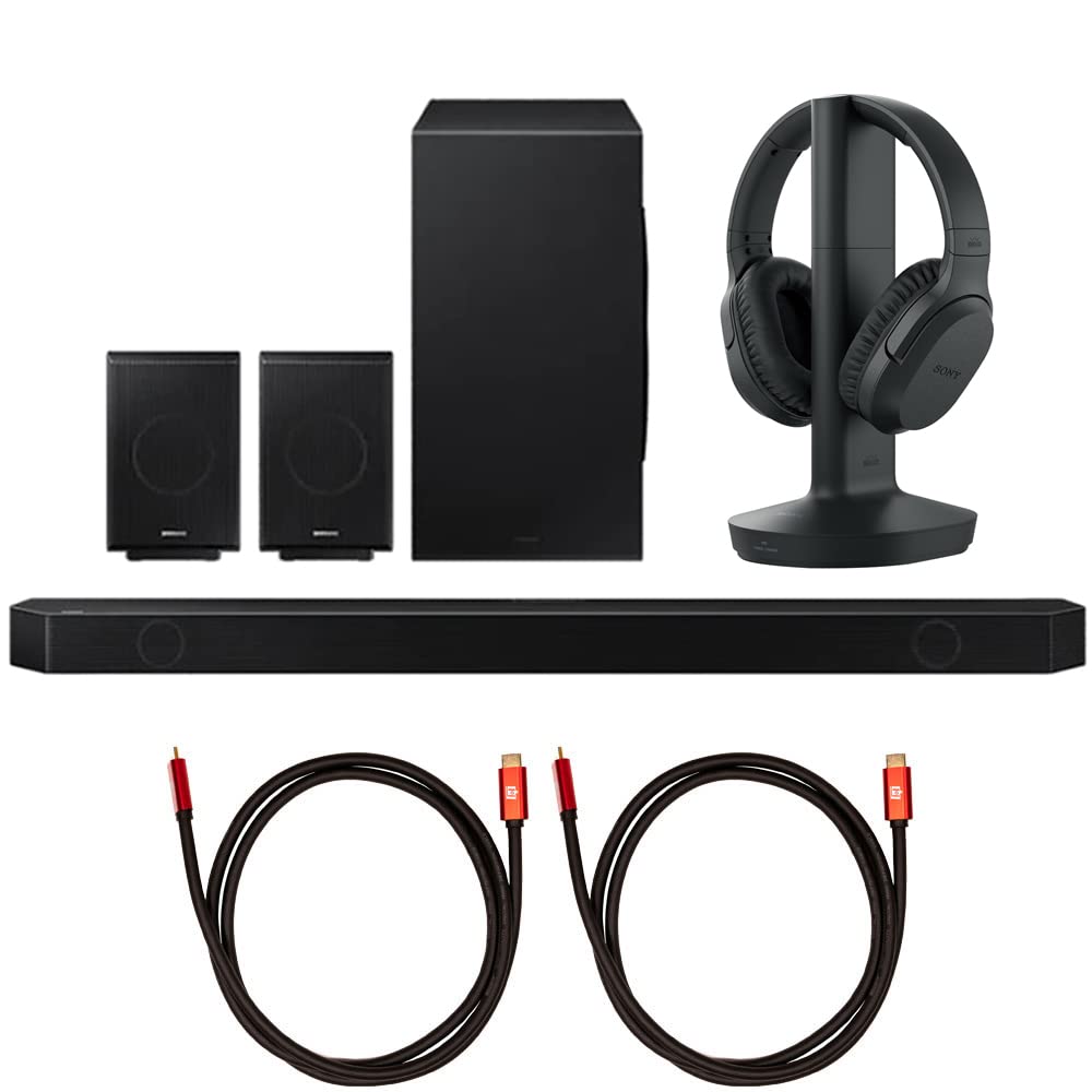 SAMSUNG HW-Q990B 11.1.4ch Soundbar w/Wireless Dolby Atmos/DTS:X and Rear Speakers, 2022 HW-Q990B/ZA Bundle with Sony RF400 Wireless Home Theater Headphones and 2 Deco Gear HDMI Cables