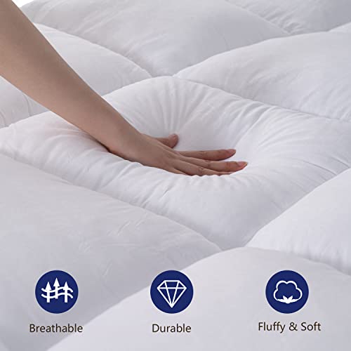 Mattress Topper Queen, Cooling Plush Bed Topper Thick Mattress Pillow Top Mattress Pad, Hotel Quality Down Alternative Pillow Topper for Queen Size Bed with Deep Pocket, Soft Feather Bed Toppers