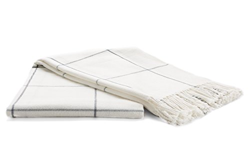 Arus Highlands Collection Tartan Plaid Design Queen Size Throw Blanket Off-White 60" X 80"