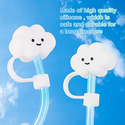 4pcs Straw Covers for Reusable Straws, Cute Straw Covers Cap Silicone Straw Tips Lids Dust-Proof Cloud Straw Covers Cap Straw Toppers for Stanley Cup Sippy Cups with 8mm Diameter Straws