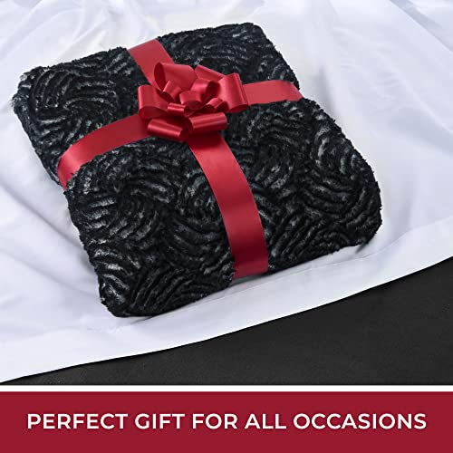 Mellanni Faux Fur Fuzzy Blankets - Soft Blankets and Throws - Shaggy Throw Plush Blanket - Dual-Sided Faux Fur & Sherpa - Shed-Resistant Couch Throw Blankets (1 Throw Blanket 60" x 80'' Black)